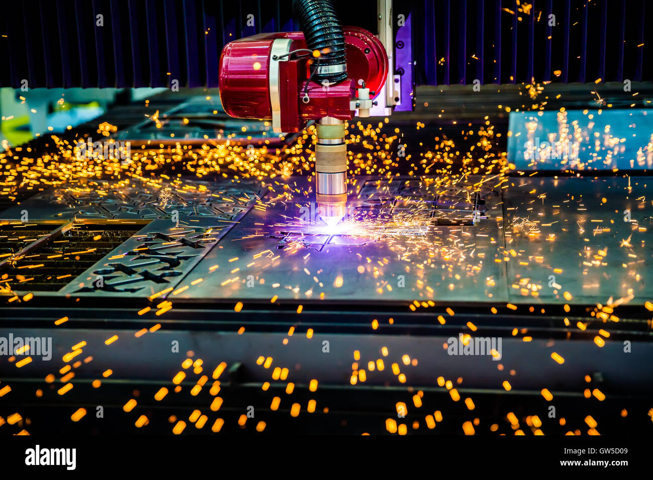 CNC Laser plasma cutting of metal, modern industrial technology ...