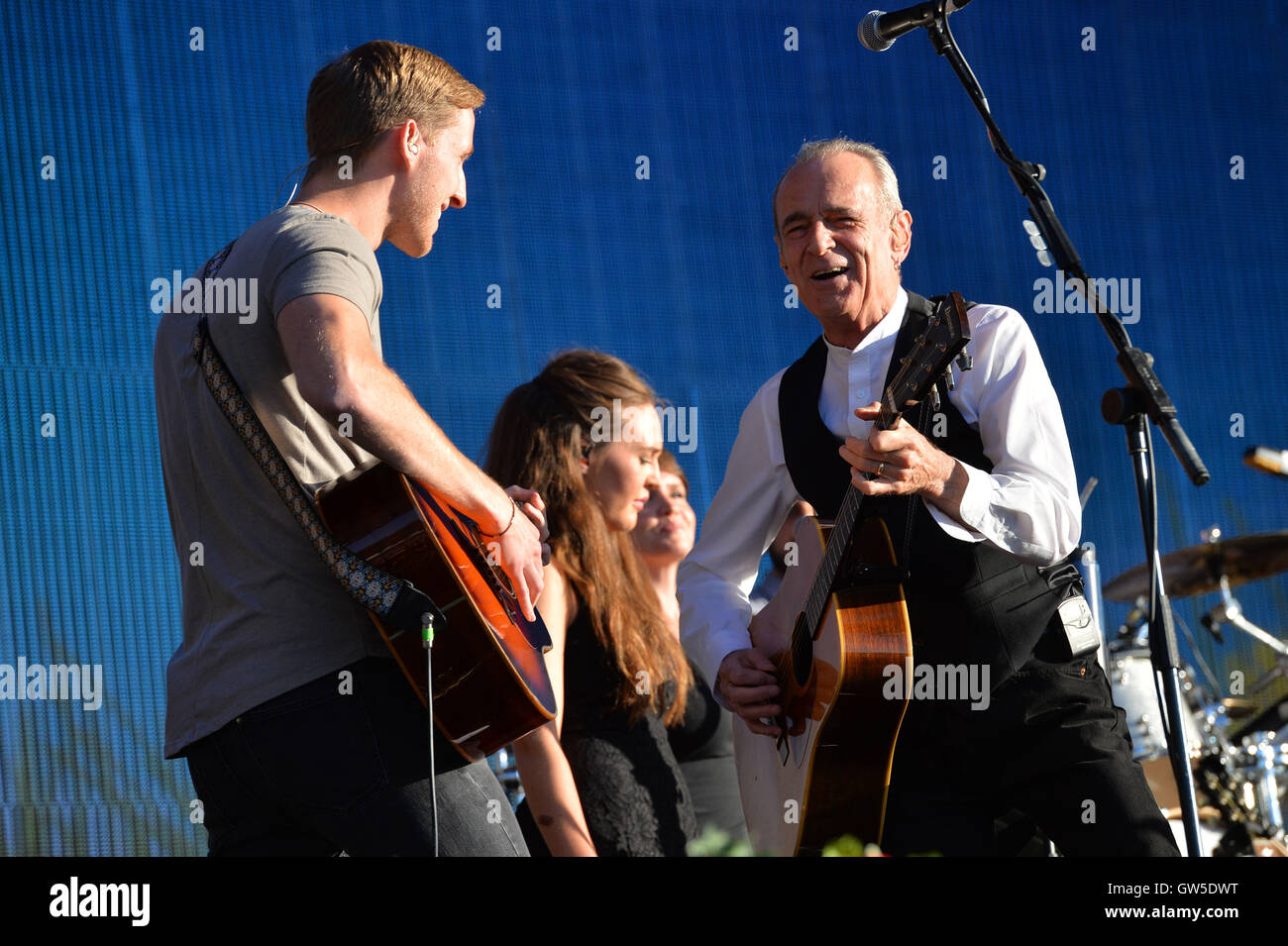 Lead singer of Status Quo Francis Rossi (right) performing at BBC Radio ...