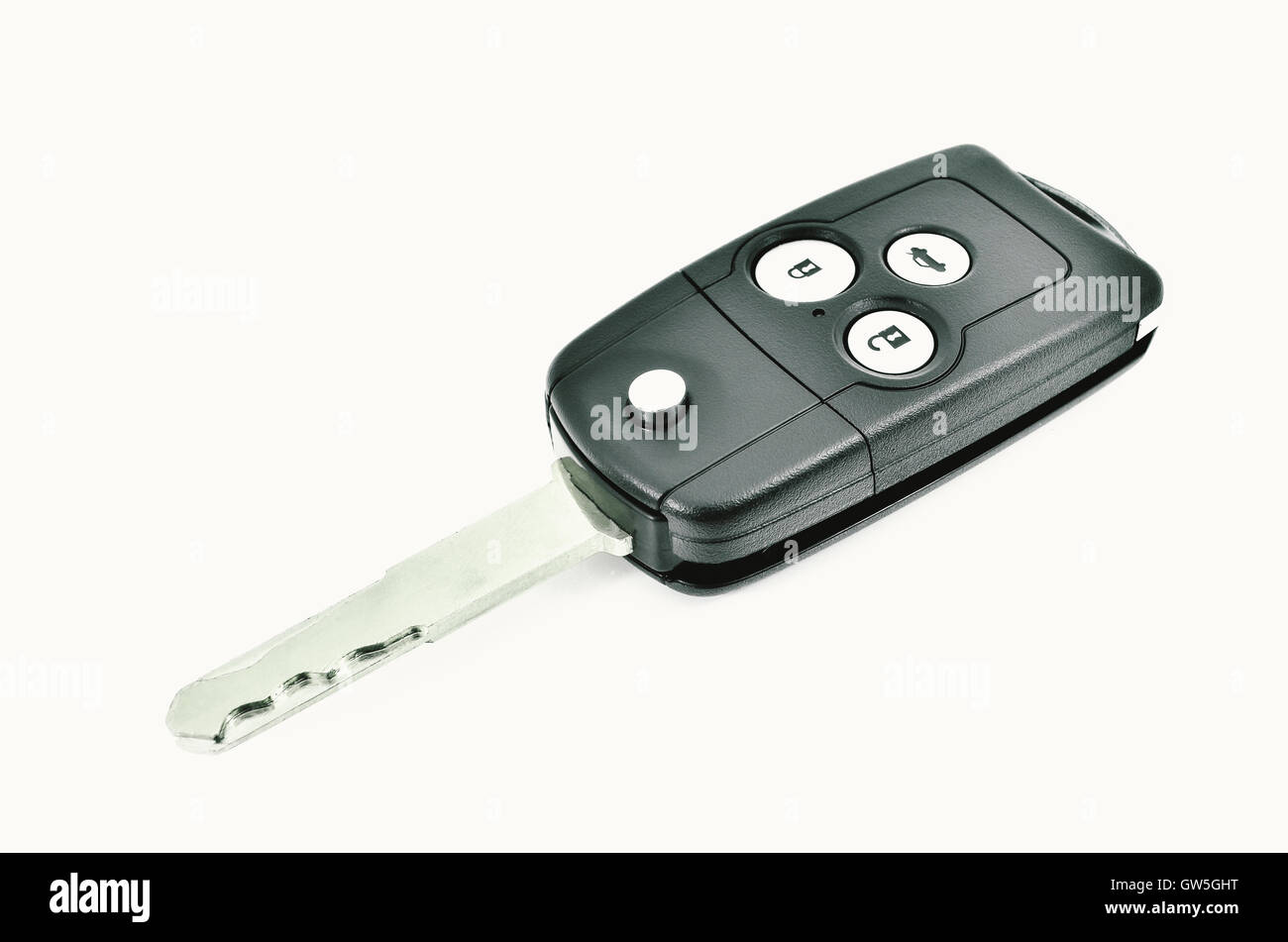 Car key with wireless remote and Leather tag on white background Stock ...