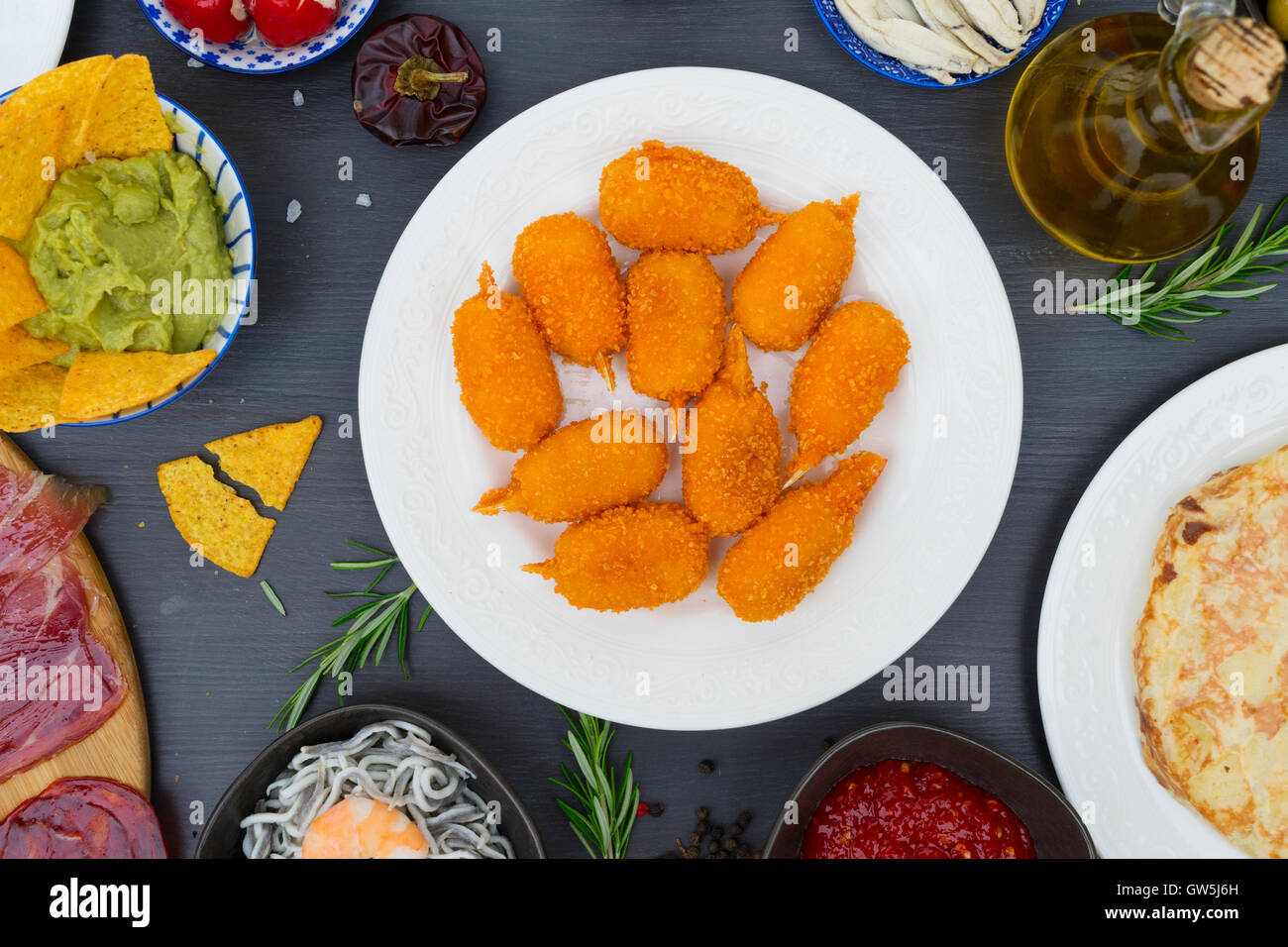 Table with spanish tapas Stock Photo - Alamy