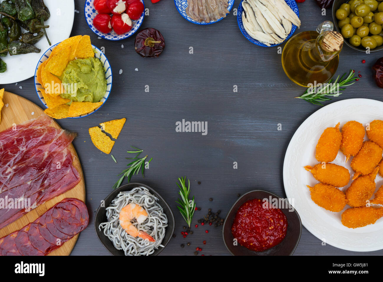 Table with spanish tapas Stock Photo - Alamy