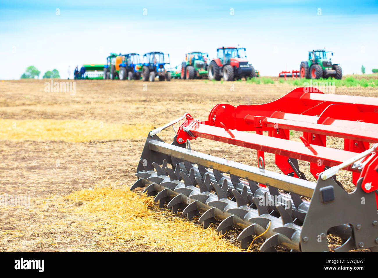 Agricultural cultivator close-up on the ground, farm equipment Stock ...
