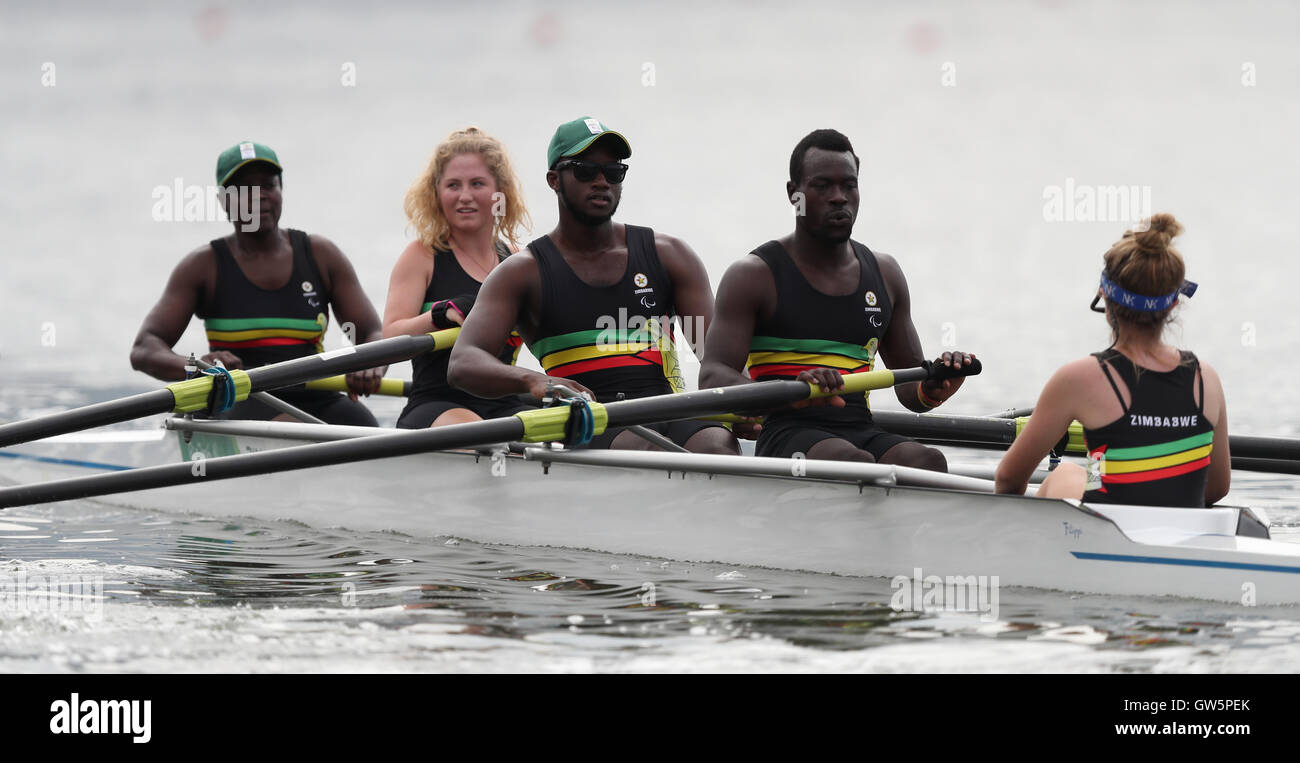 The Zimbabwe team compete in the LTA Mixed Coxed Four at the Lagoa ...
