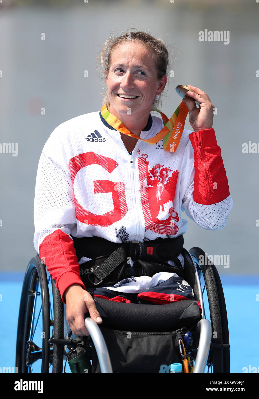 Great Britain's Rachel Morris celebrates on the podium with her gold ...