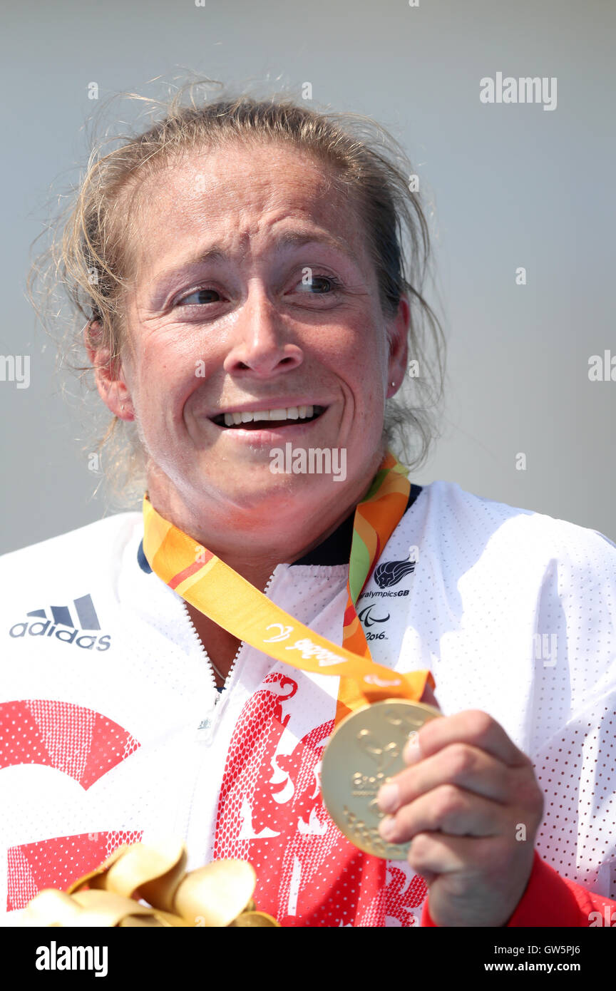 Great Britain's Rachel Morris celebrates on the podium with her gold ...