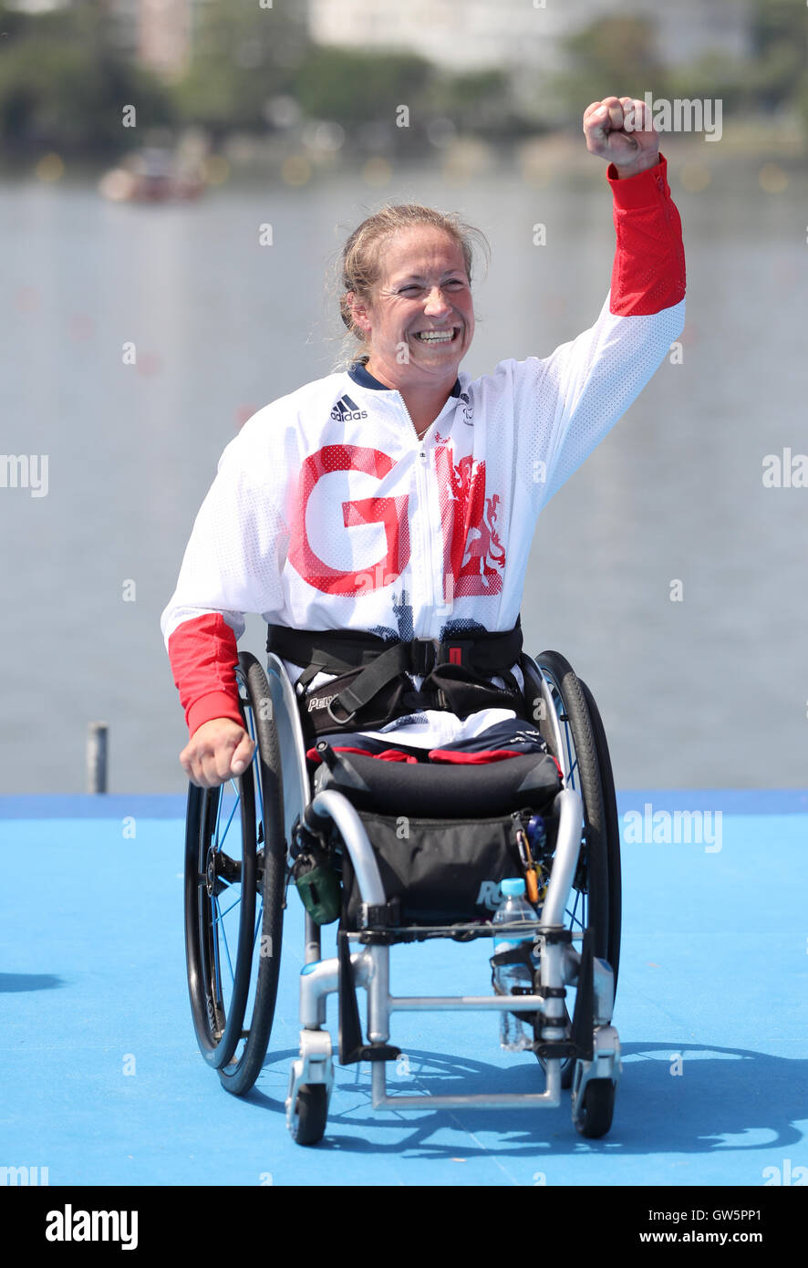 Great Britain's Rachel Morris celebrates on the podium after winning ...