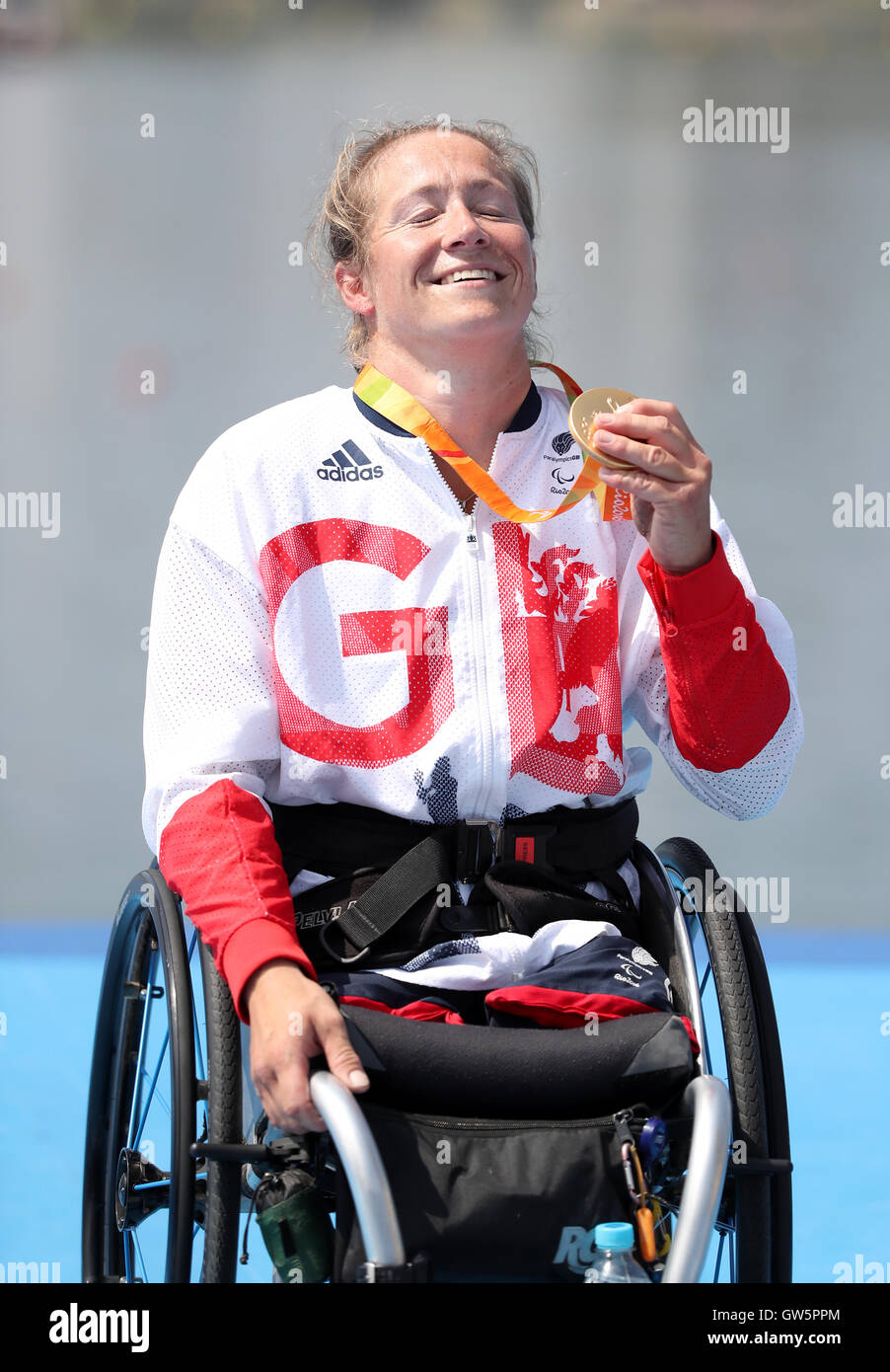 Great Britain's Rachel Morris celebrates on the podium with her gold ...