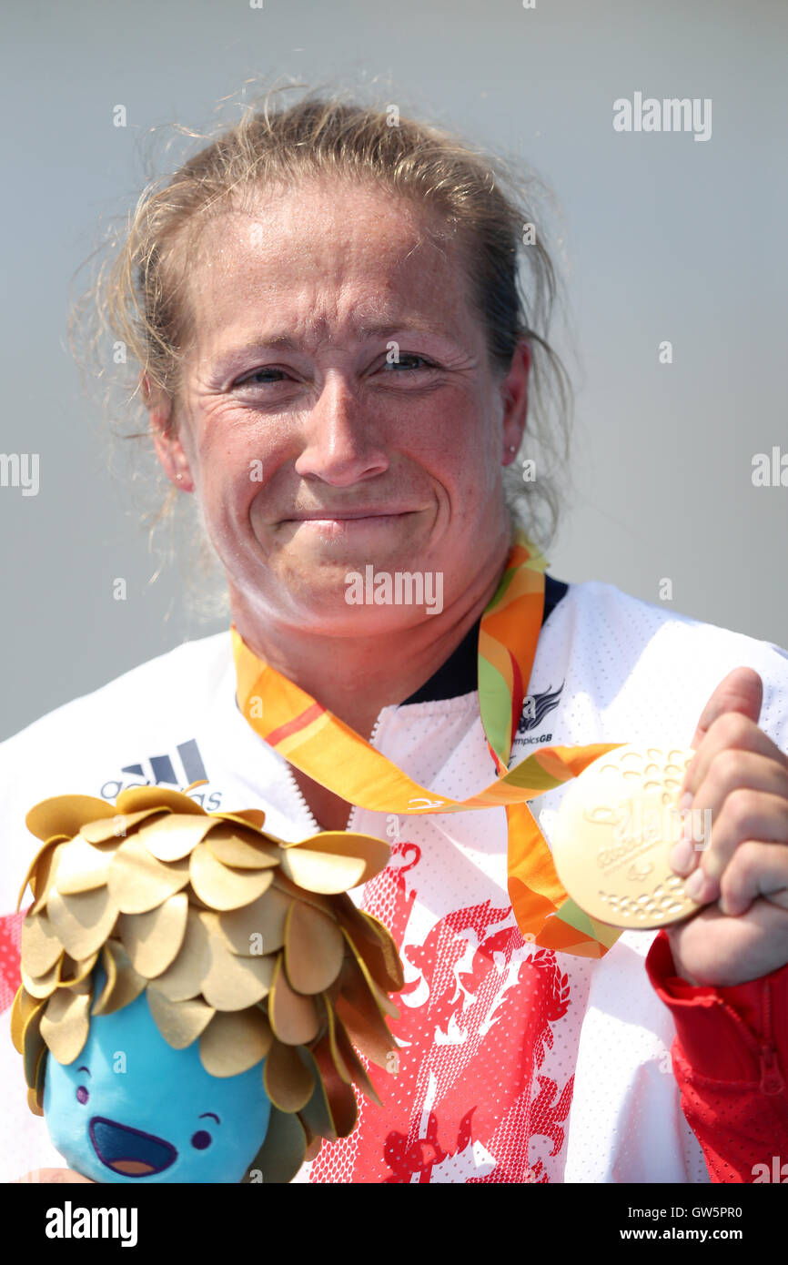Great Britain's Rachel Morris celebrates on the podium with her gold ...