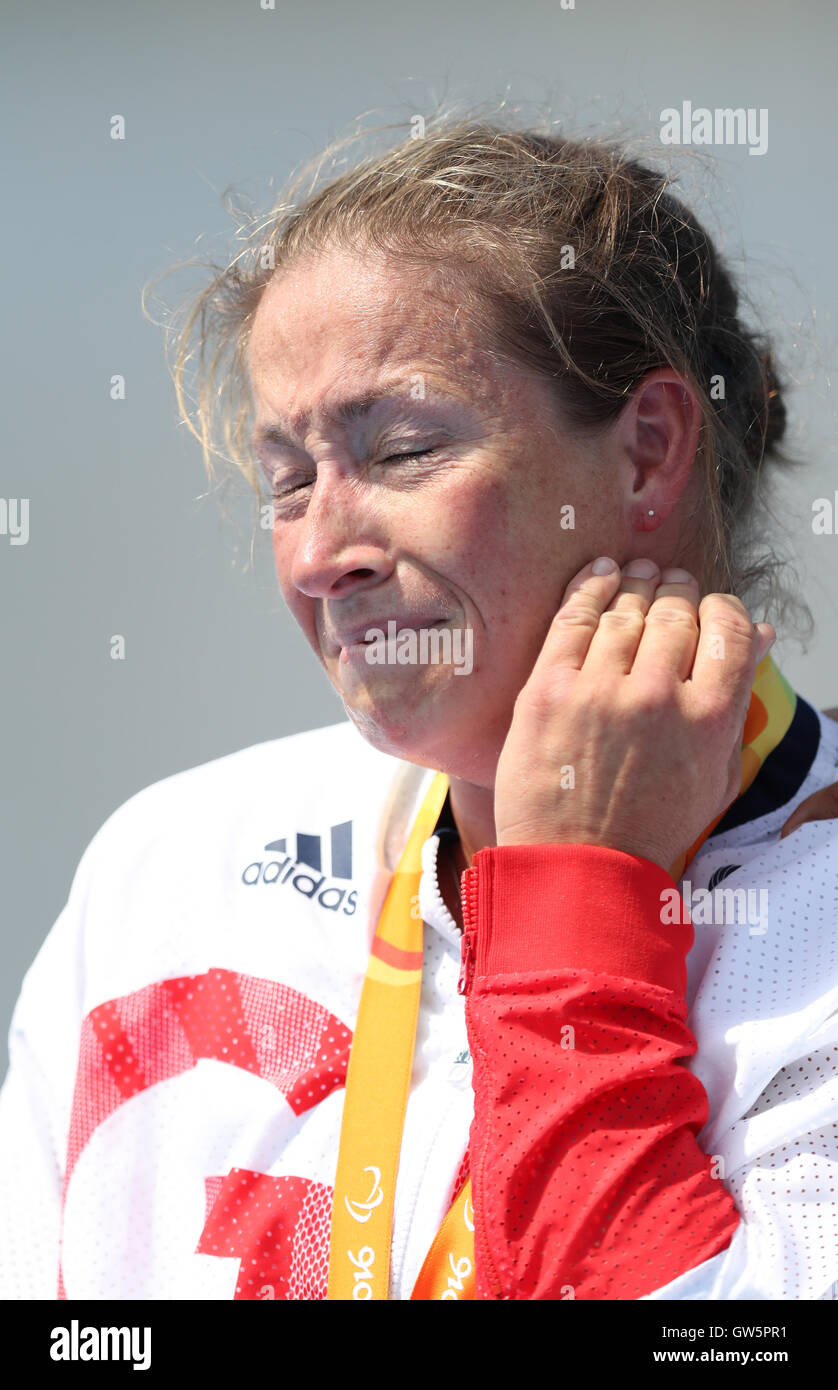 Great Britain's Rachel Morris celebrates on the podium with her gold ...