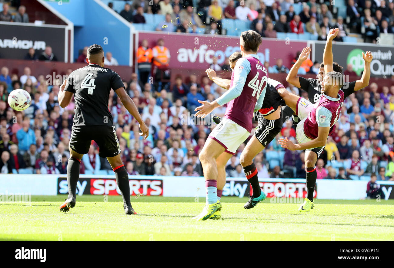Aston Villa's Rudy Gestede (right) scores his side's second goal of the ...