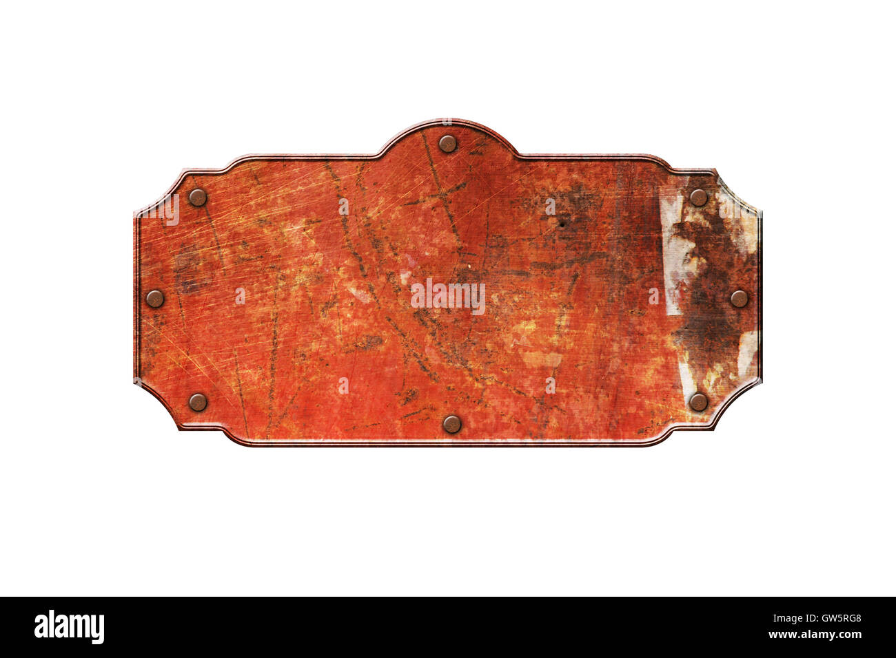 old metal sign board on isolated white background. western style. 3d ...