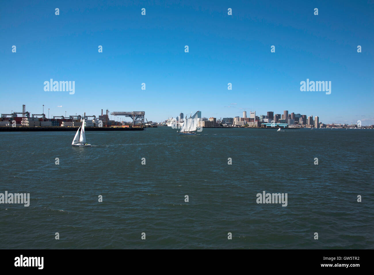 Yacht sailing around Boston harbor and islands an area of Massachusetts ...