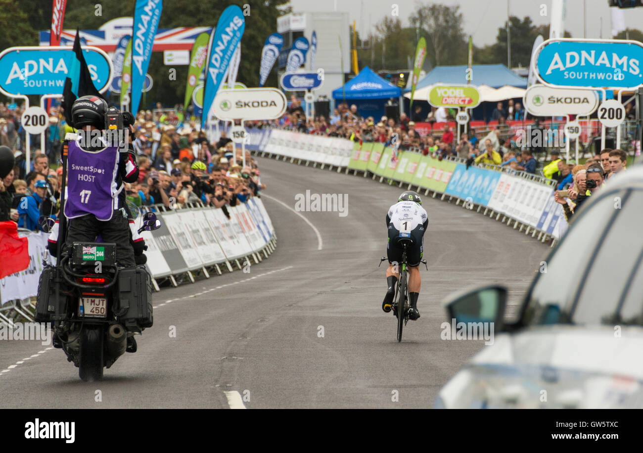 Mark Cavendish heading for the finish line in the time trial Stage 7b ...