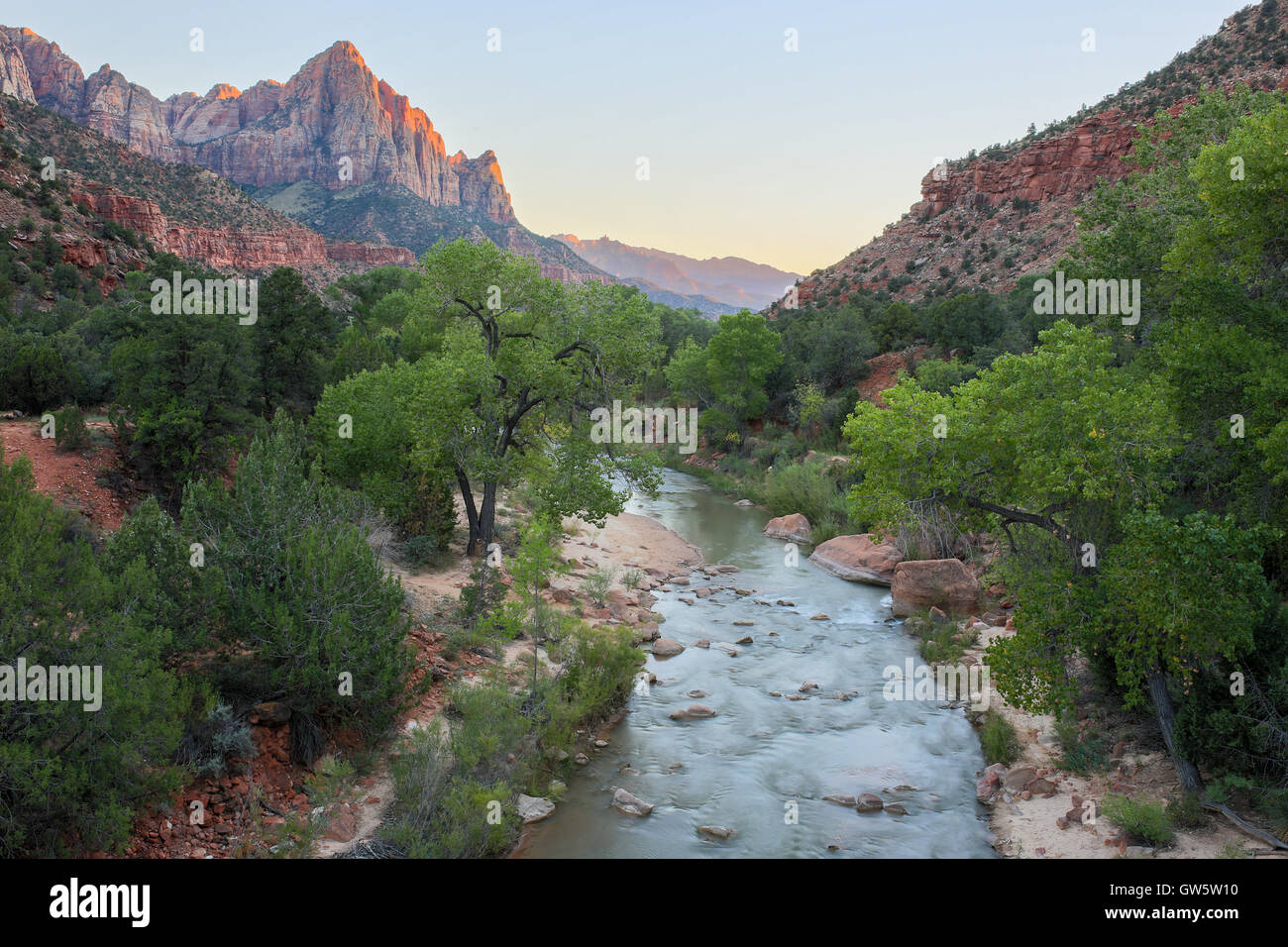 The Watchman and Virgin River from the Canyon Junction Bridge, Zion ...