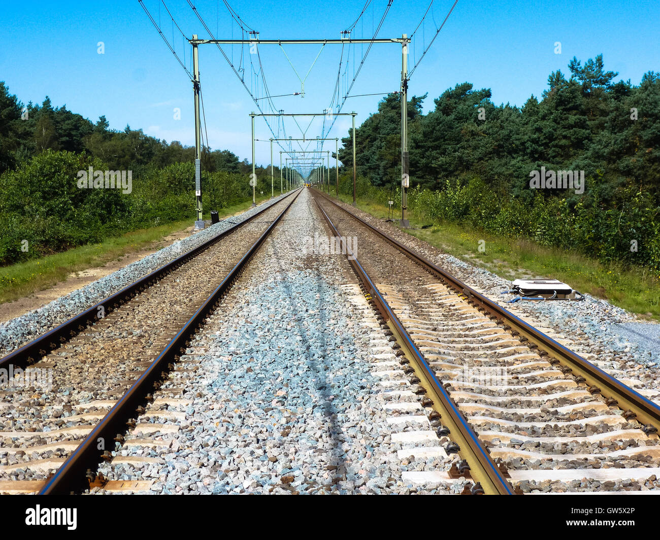 two rails disappearing Stock Photo - Alamy