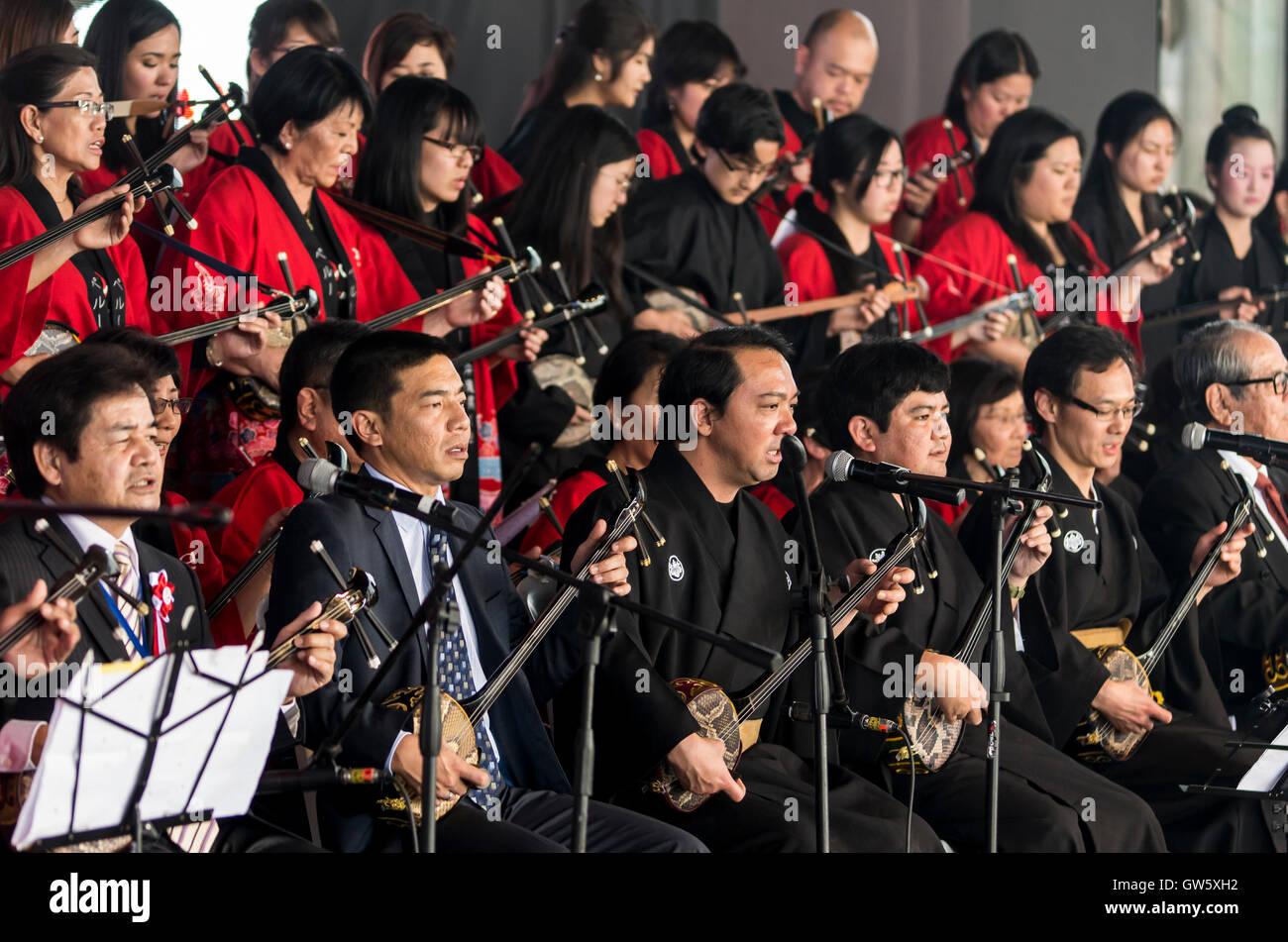 Musicians playing sanshin, Okinawan musical instrument Stock Photo - Alamy
