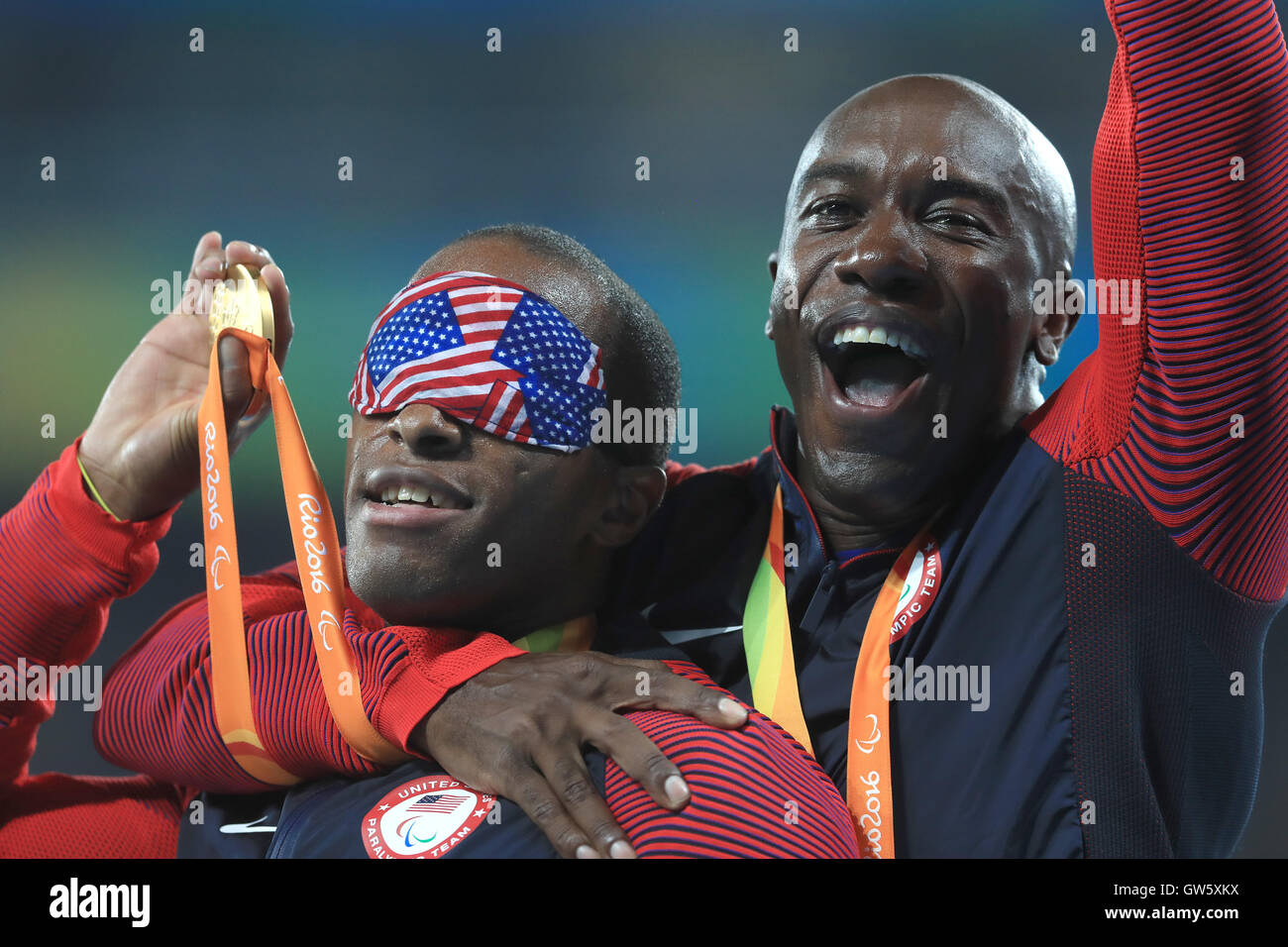 USA's David Brown celebrates on the podium after wining the gold medal ...