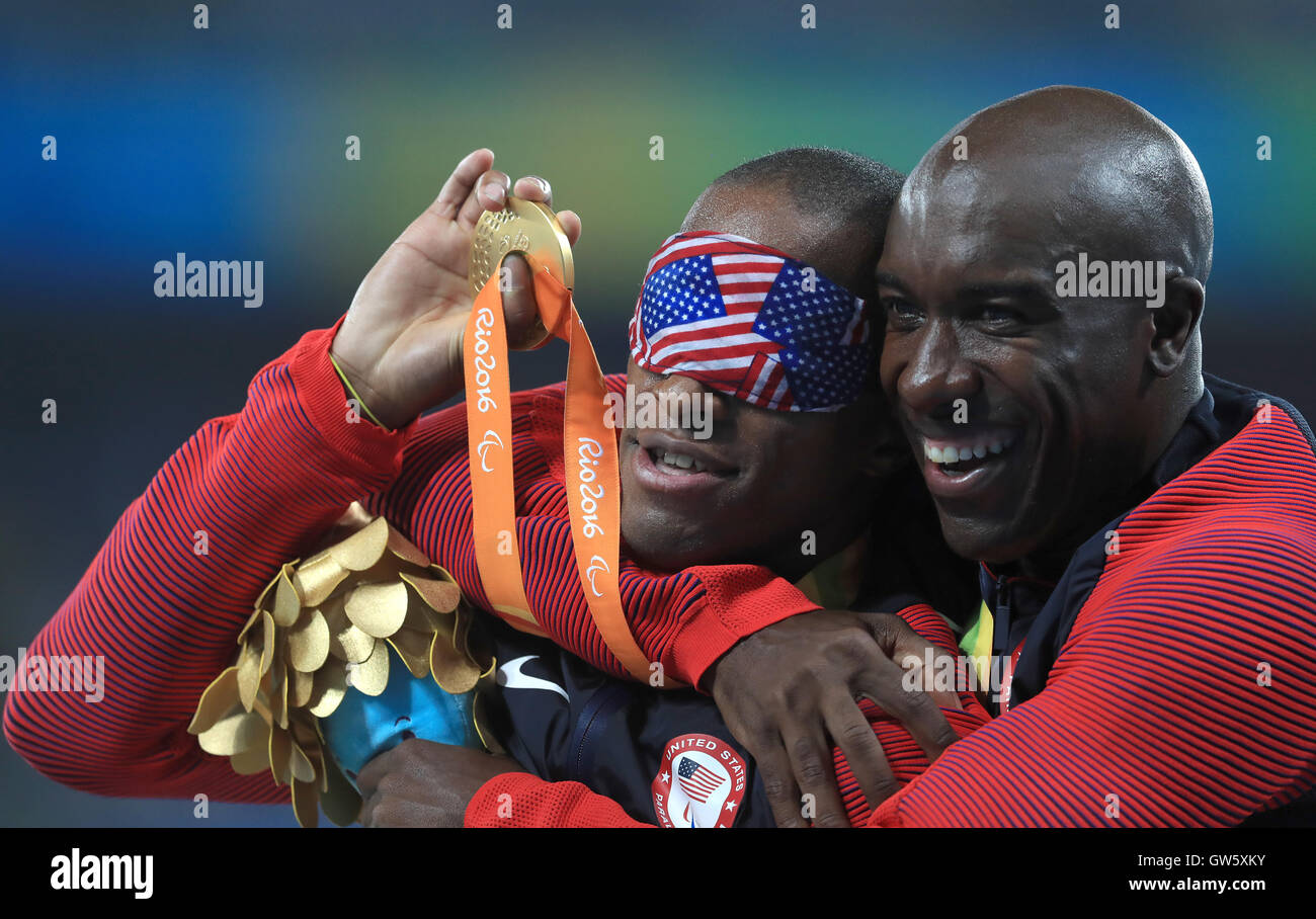 USA's David Brown celebrates on the podium after wining the gold medal ...