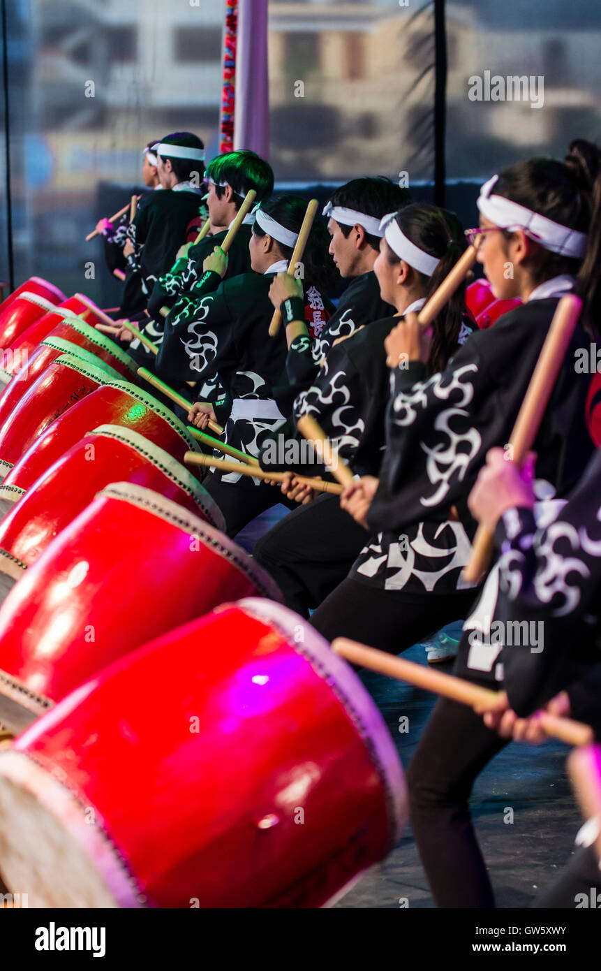 Kodo (taiko group) in the Japanese festival in Lima, Peru. 110th ...