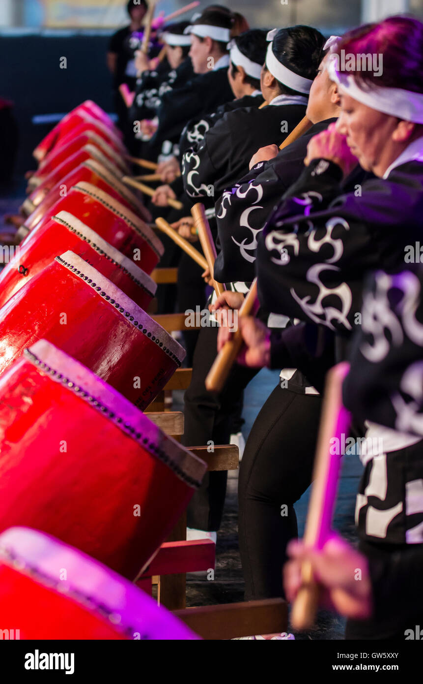 Kodo (taiko group) in the Japanese festival in Lima, Peru. 110th ...