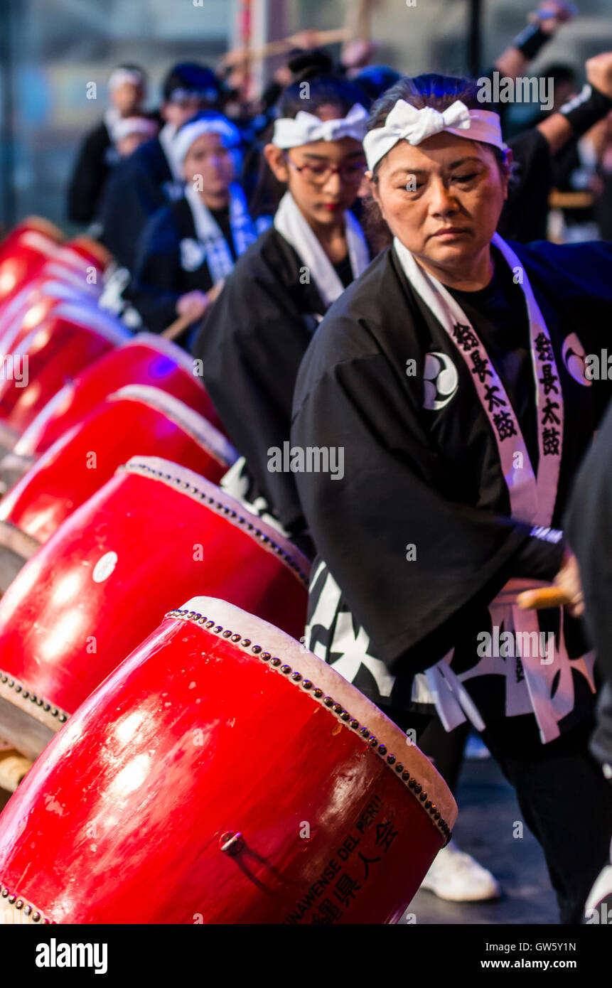 Kodo (taiko group) in the Japanese festival in Lima, Peru. 110th ...