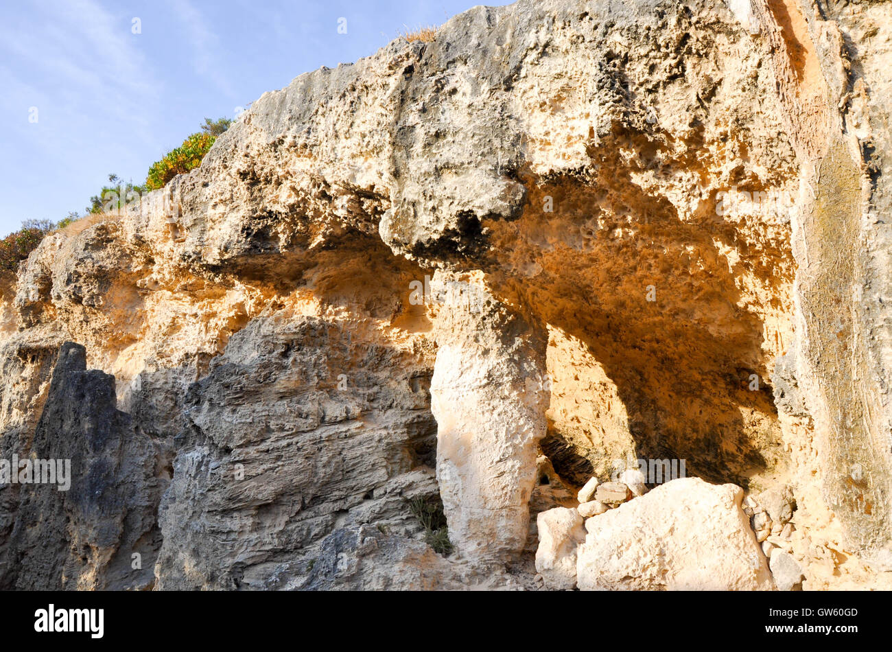 Natural rugged limestone rock column in the cliffs at Arthur's Head in ...