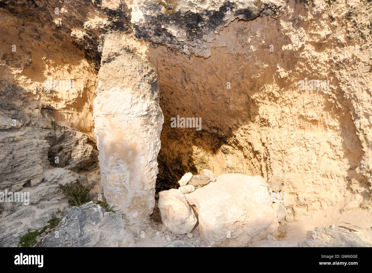Natural rugged limestone rock column in the cliffs at Arthur's Head in ...