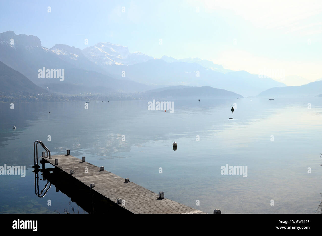 Overview of Lake of Annecy and Forclaz mountain, in france Stock Photo ...