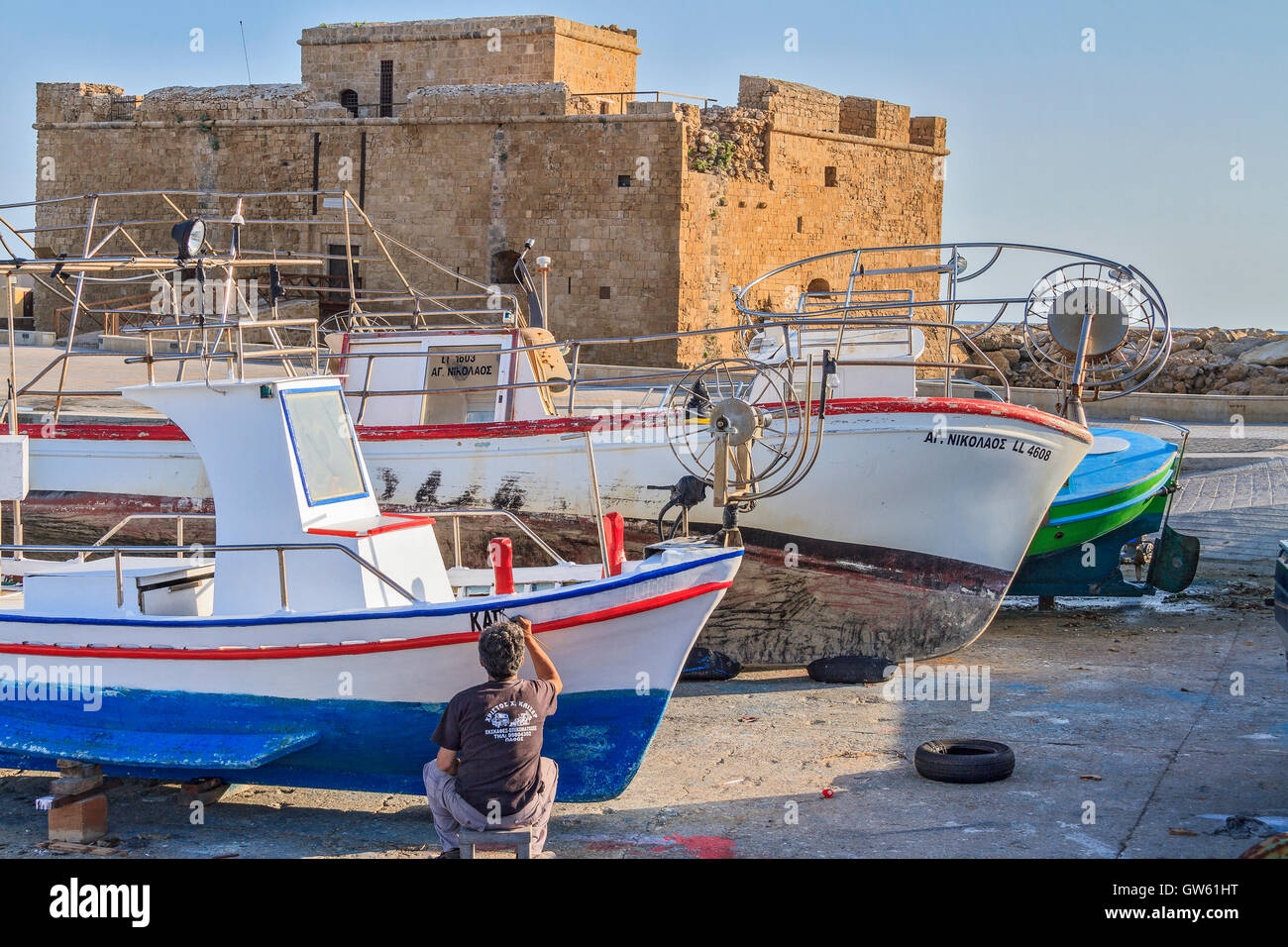 Cyprus Paphos Boat Painter Stock Photo - Alamy