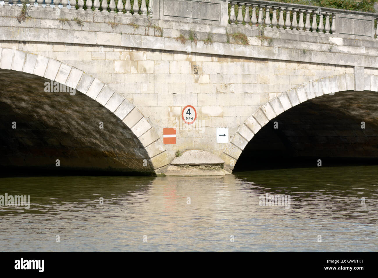 River navigation signs on the Town Bridge in Bedford, Bedfordshire ...