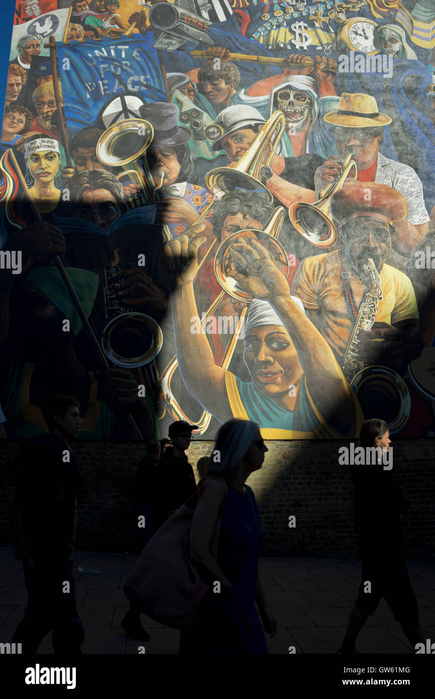 Women talking by Peace mural in Dalston. Hackney, London. UK Stock ...