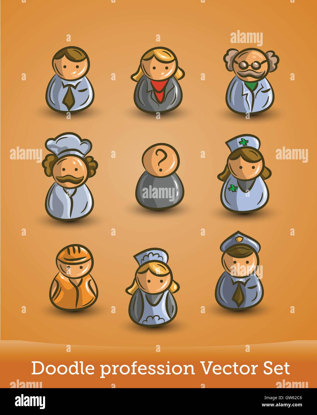doodle profession set isolated on orange background. Vector Stock ...