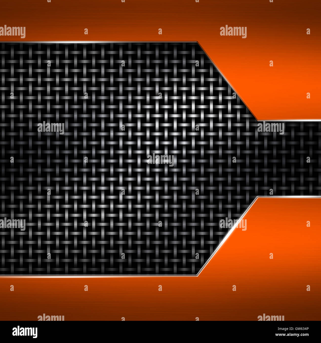 orange metal frame on black metallic mesh. metal background. 3d ...