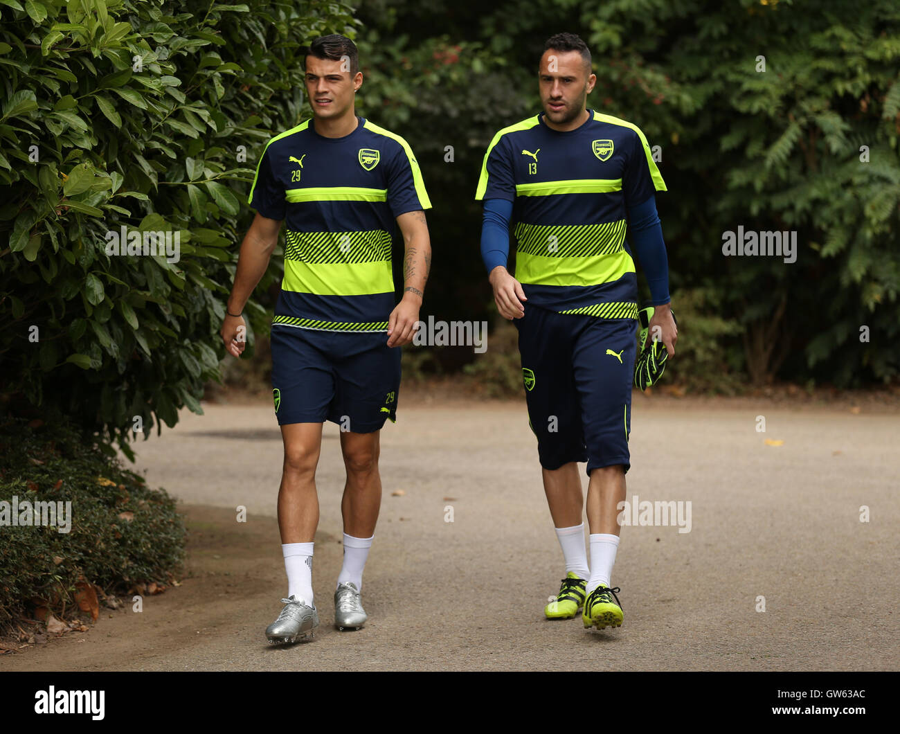 Arsenal's Granit Xhaka and David Ospina during a training session at ...