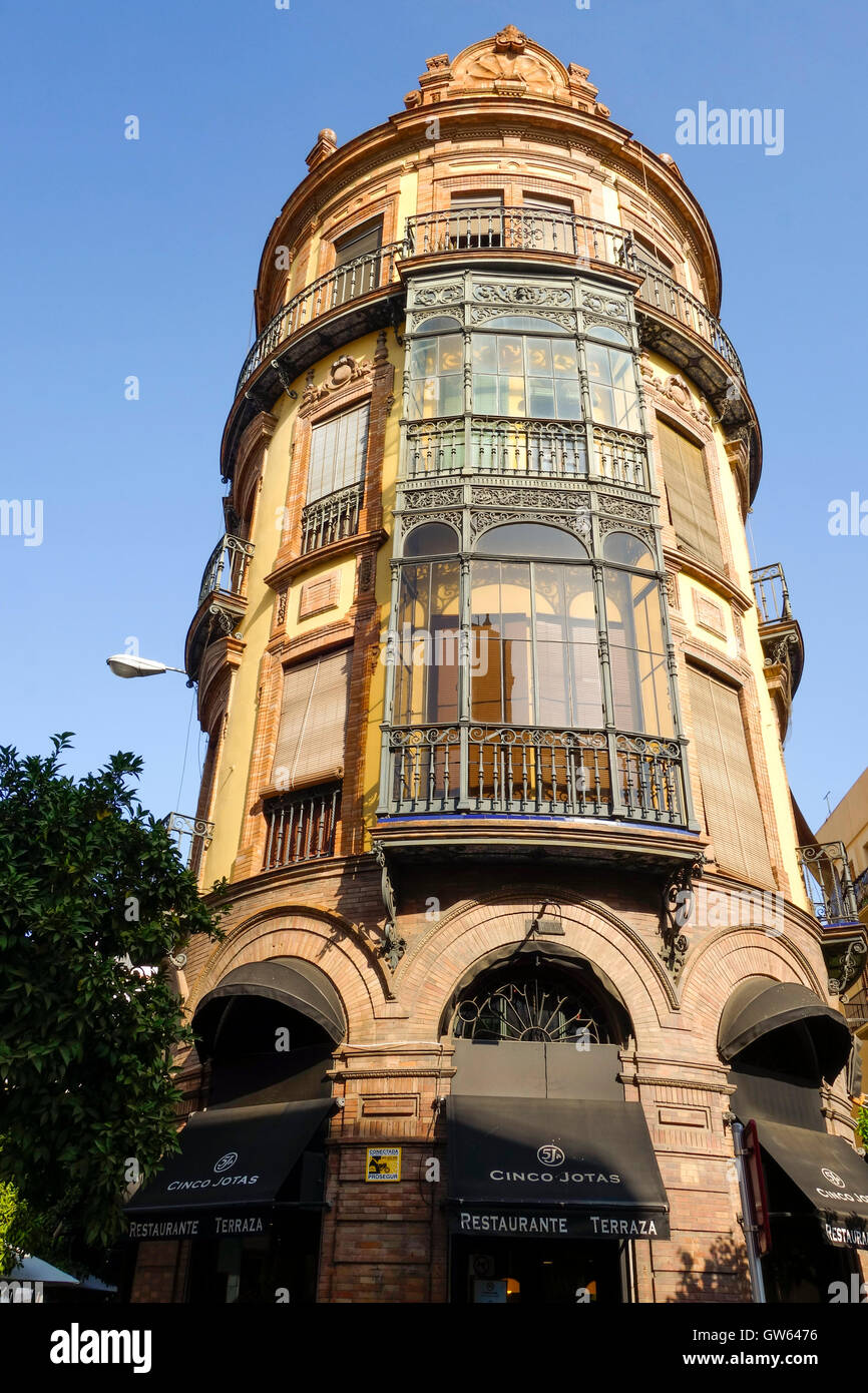 Corner building in El Arenal district of Seville, Andalusia, Spain ...