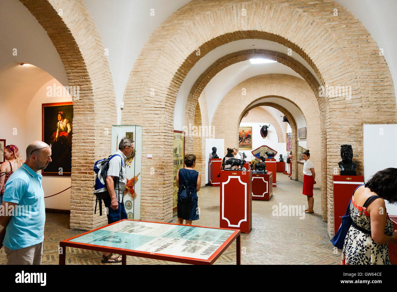 Visitors at Museum of bulfighting, Bullring, La maestranza Seville ...