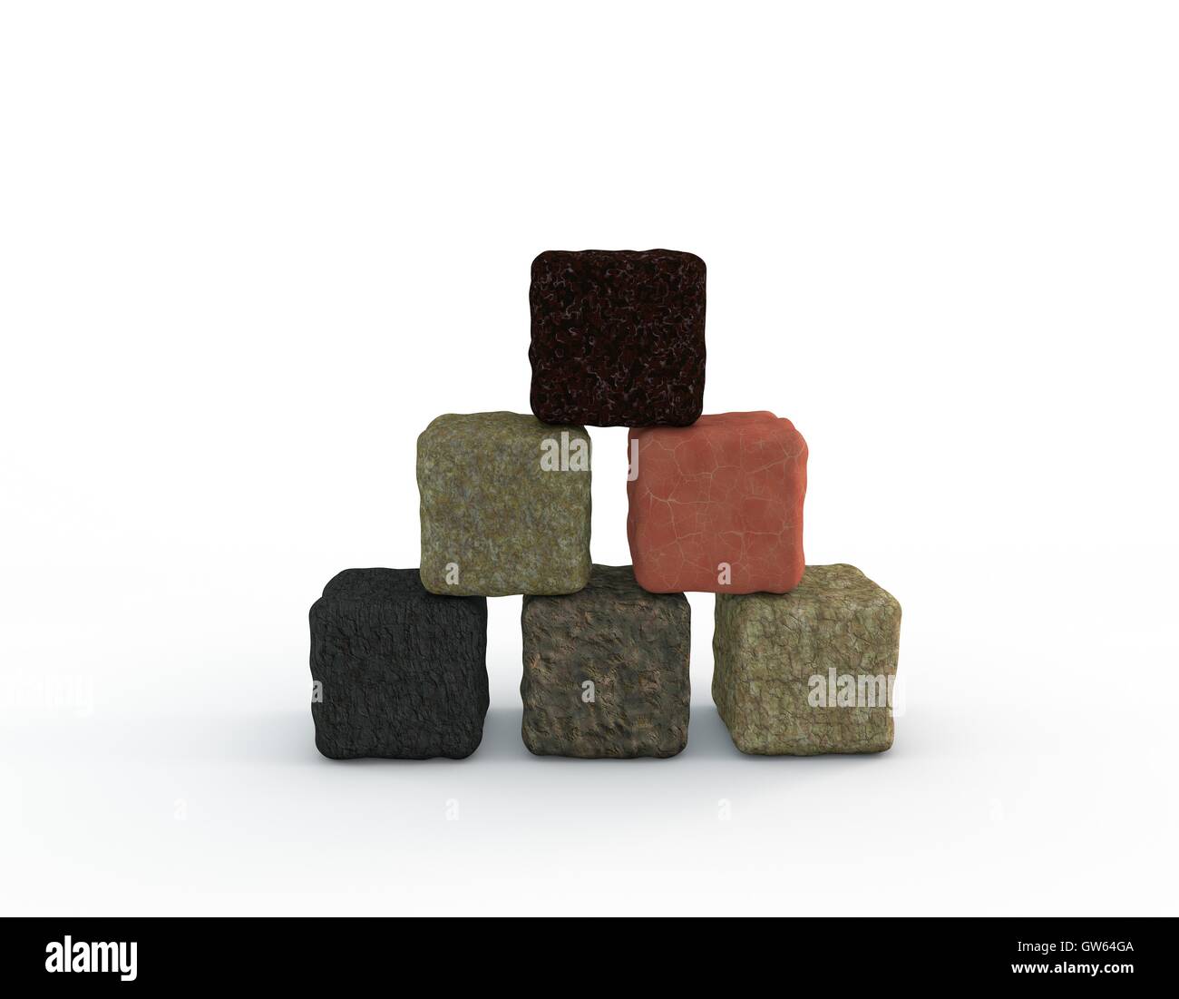 Pyramid from stone cubes.Isolated on white background.3D rendering ...