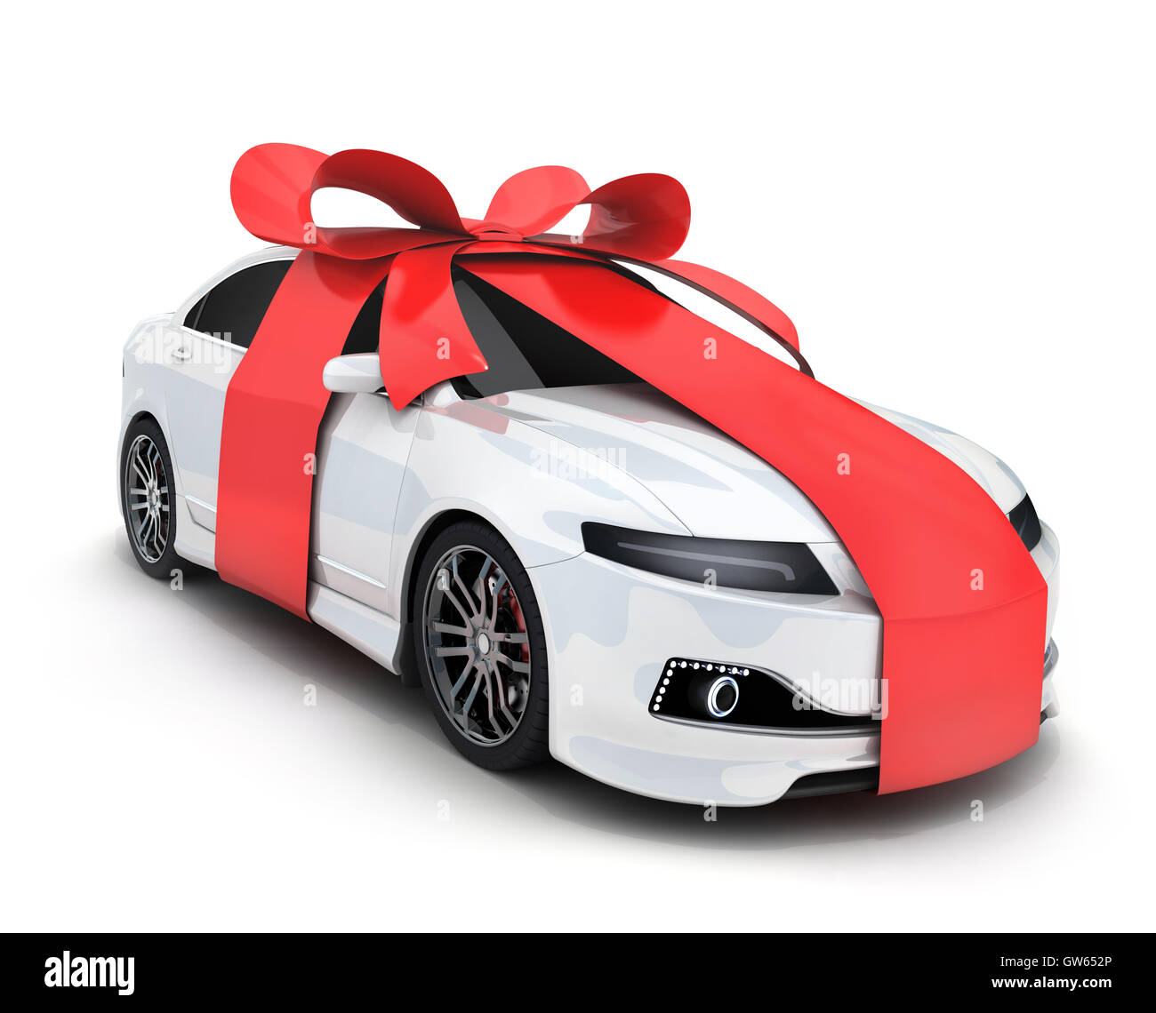 Car and ribbon gift on white background (done in 3d rendering Stock ...