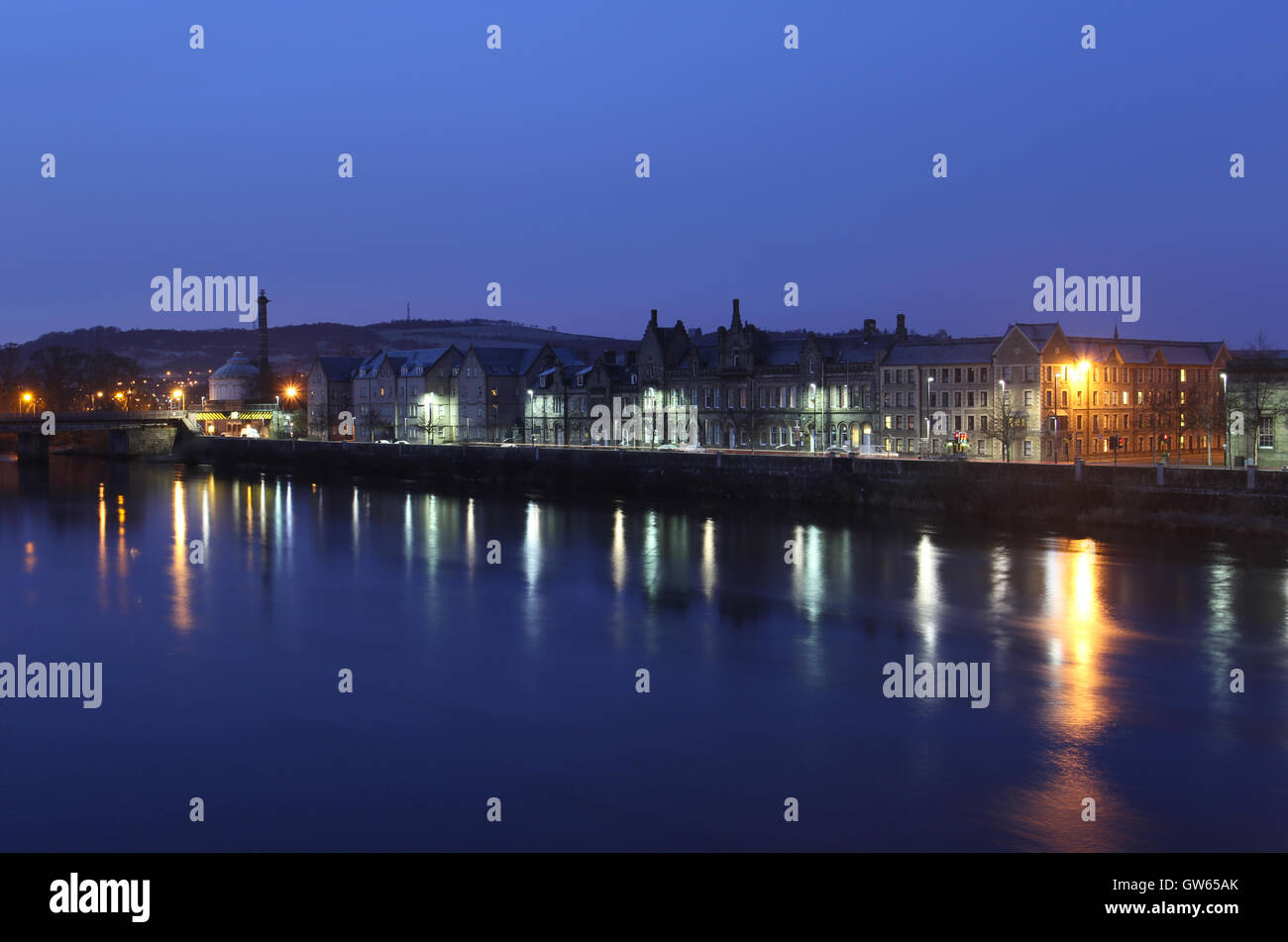 Perth waterfront and River Tay at night Scotland January 2012 Stock ...