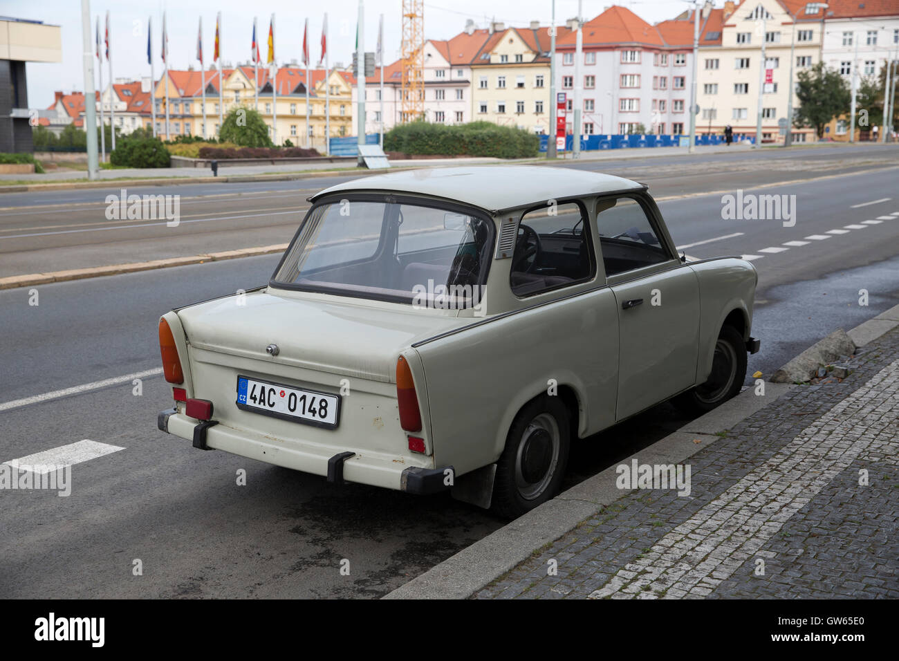 An old Trabant, Eastern European car parked in Prague Czech Republic ...
