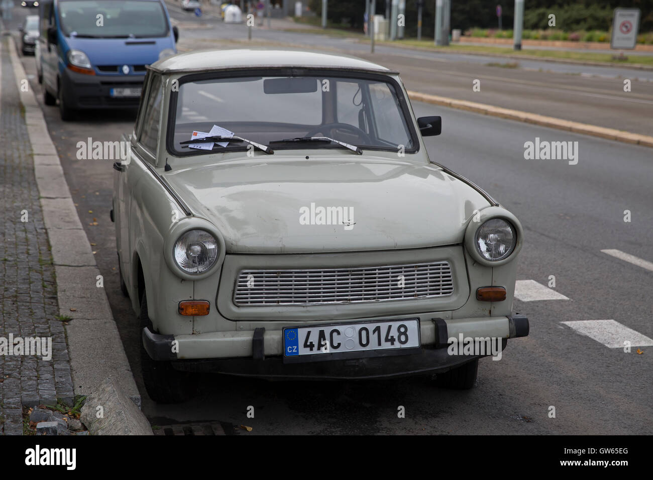 An old Trabant, Eastern European car parked in Prague Czech Republic ...