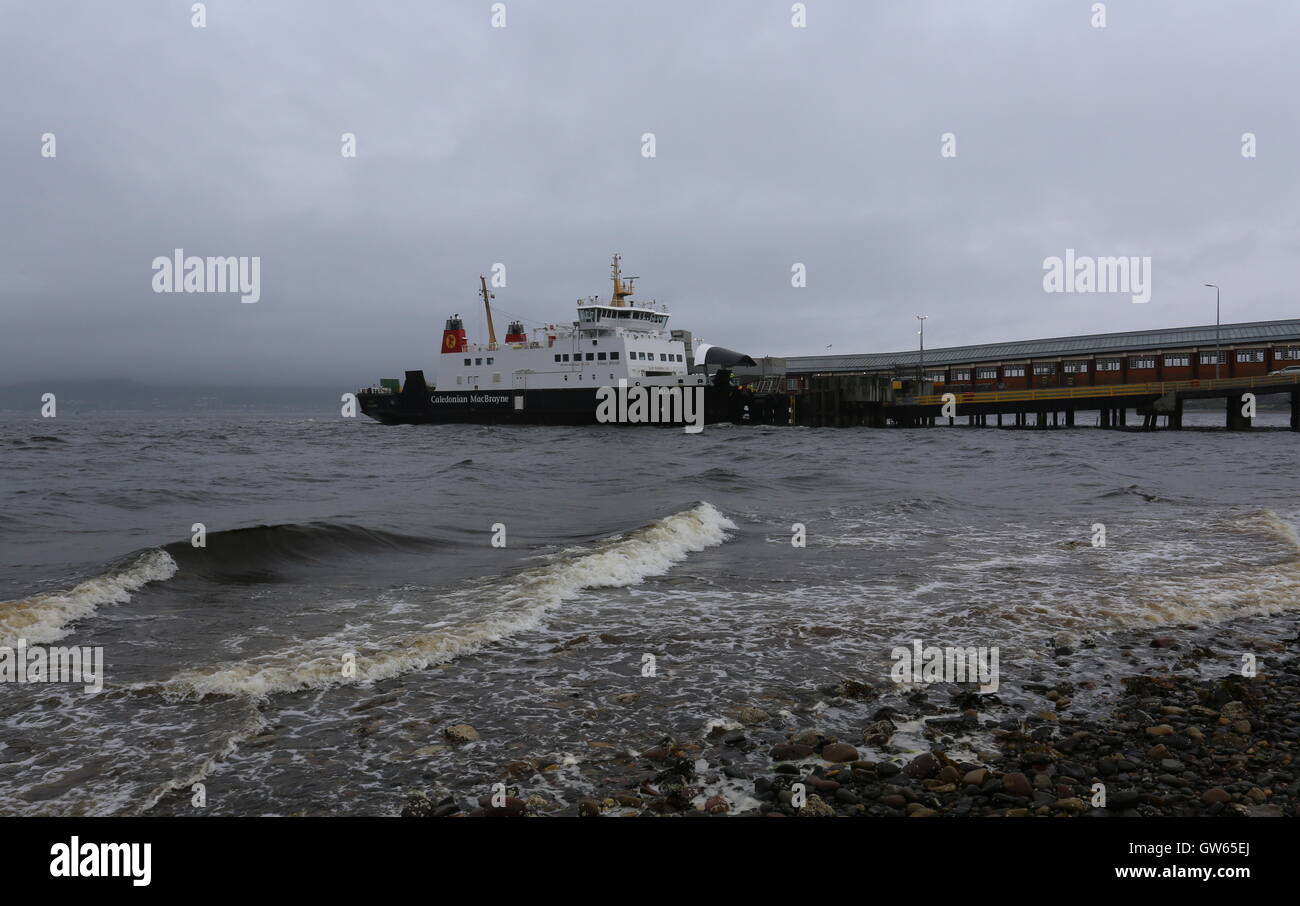 Calmac ferry MV Bute arriving at Wemyss Bay pier Scotland August 2016 ...