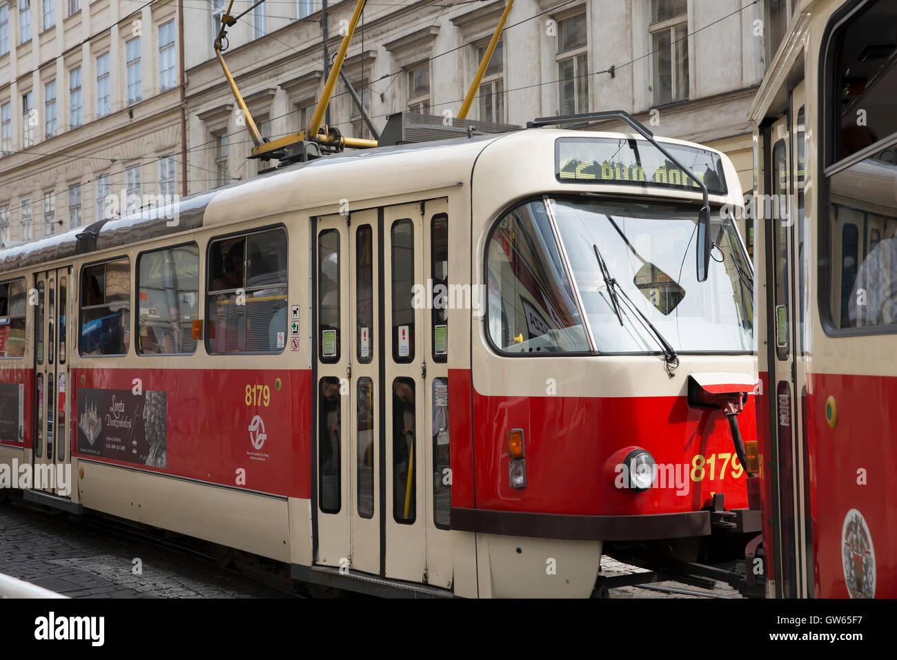 Prague red trams hi-res stock photography and images - Alamy
