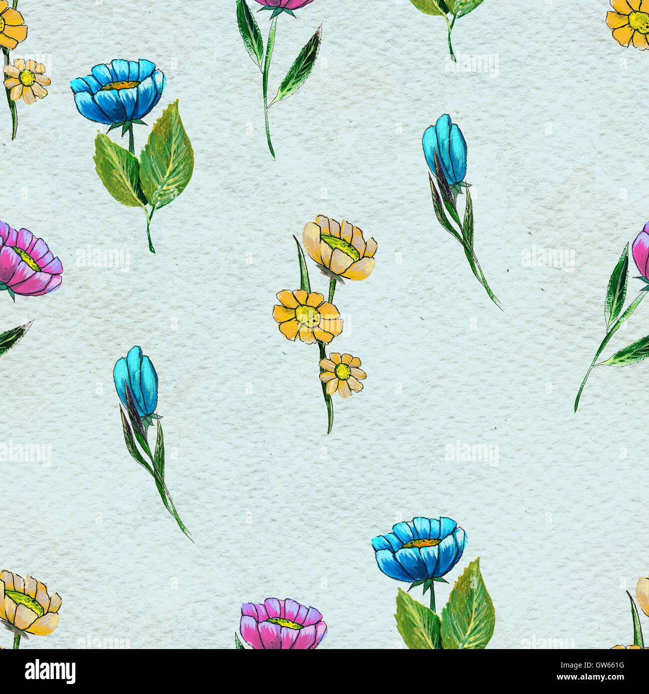 Seamless pattern with colorful flowers Stock Photo - Alamy