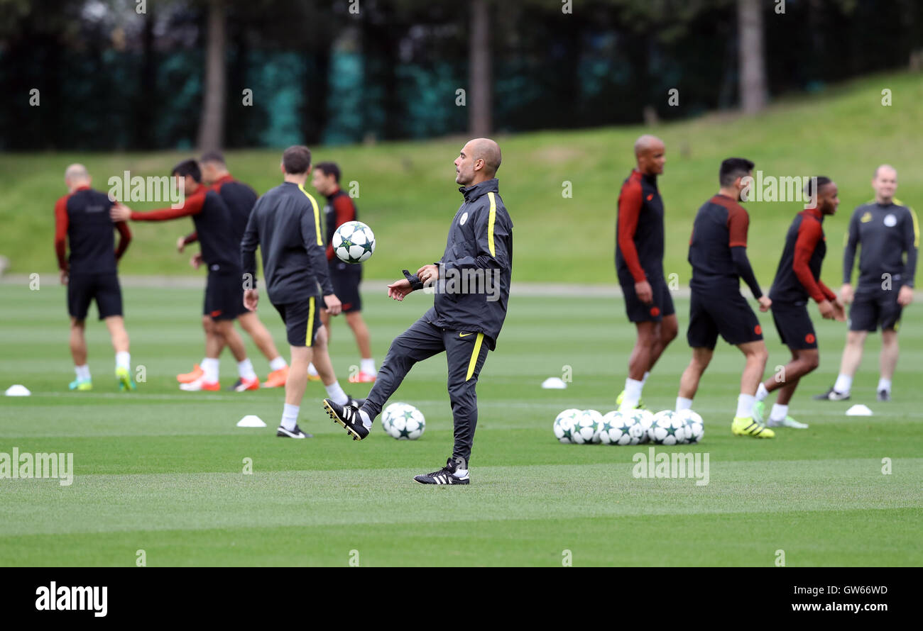 Manchester City's manager Pep Guardiola during a training session at ...