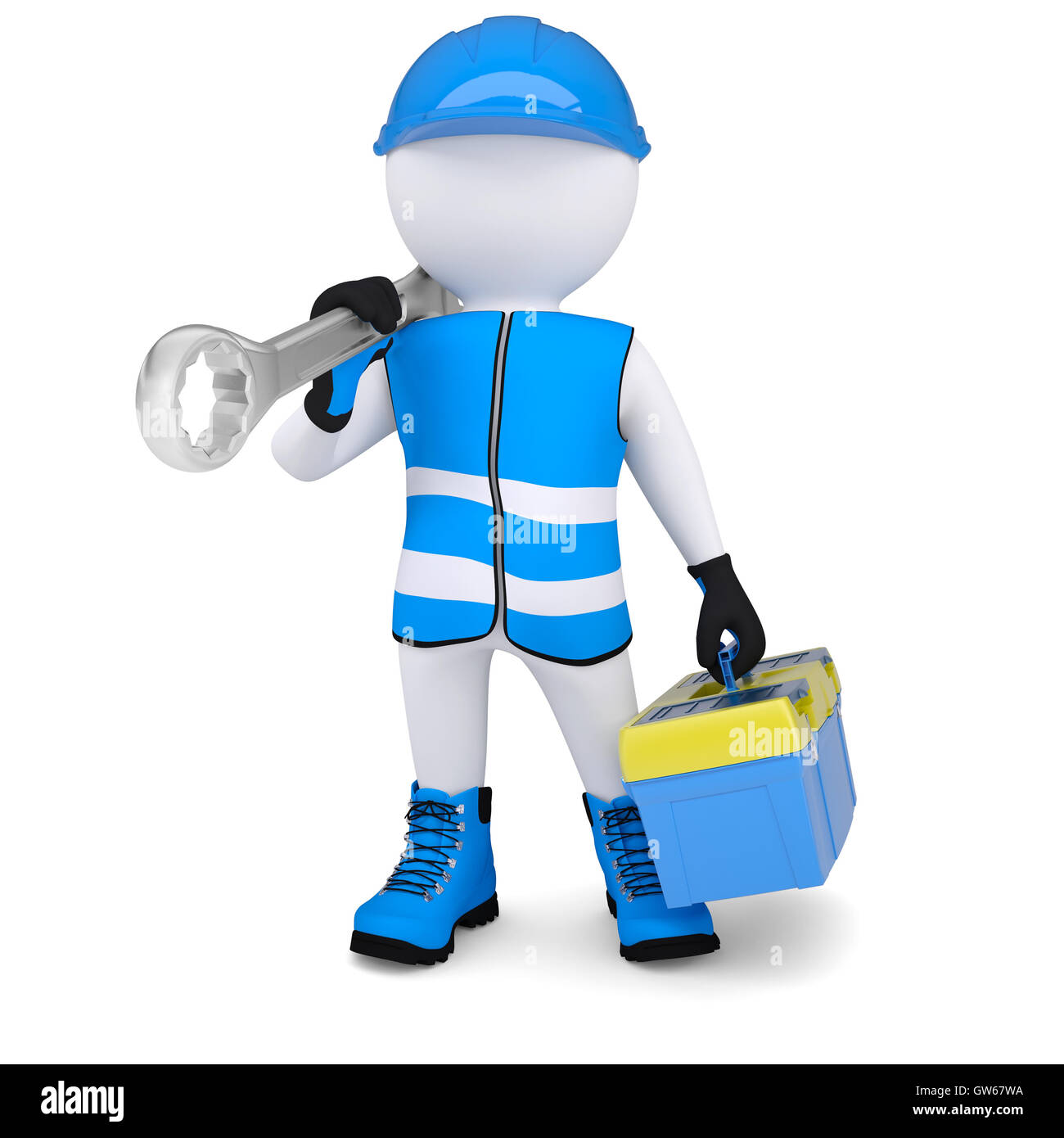 3d man with wrench and tool box Stock Photo - Alamy