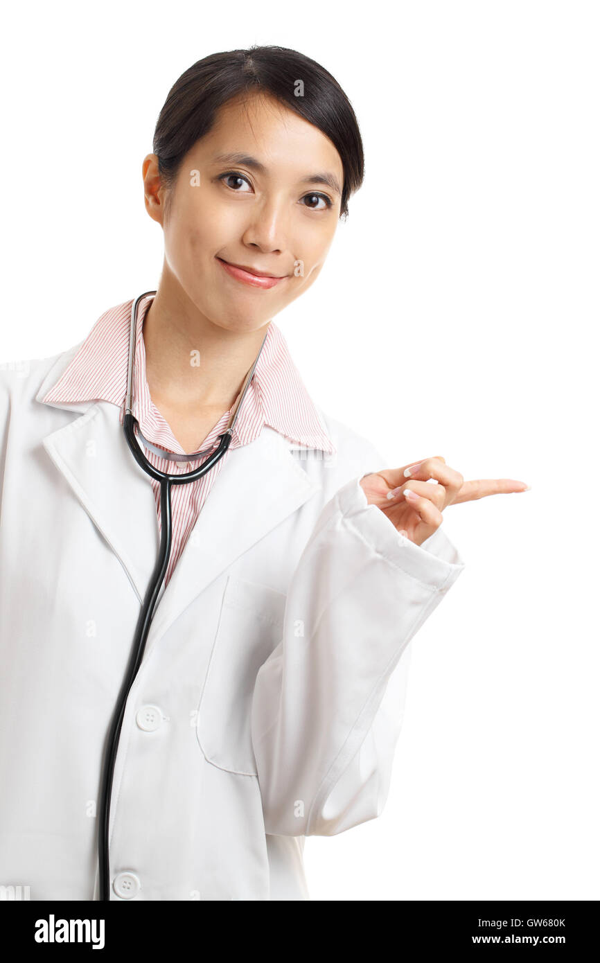 Asian doctor pointing a side Stock Photo - Alamy