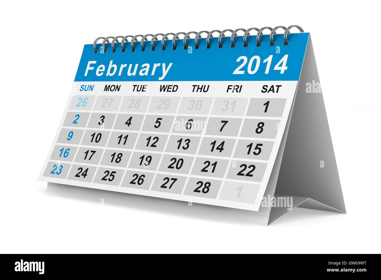 2014 year calendar. February. Isolated 3D image Stock Photo - Alamy