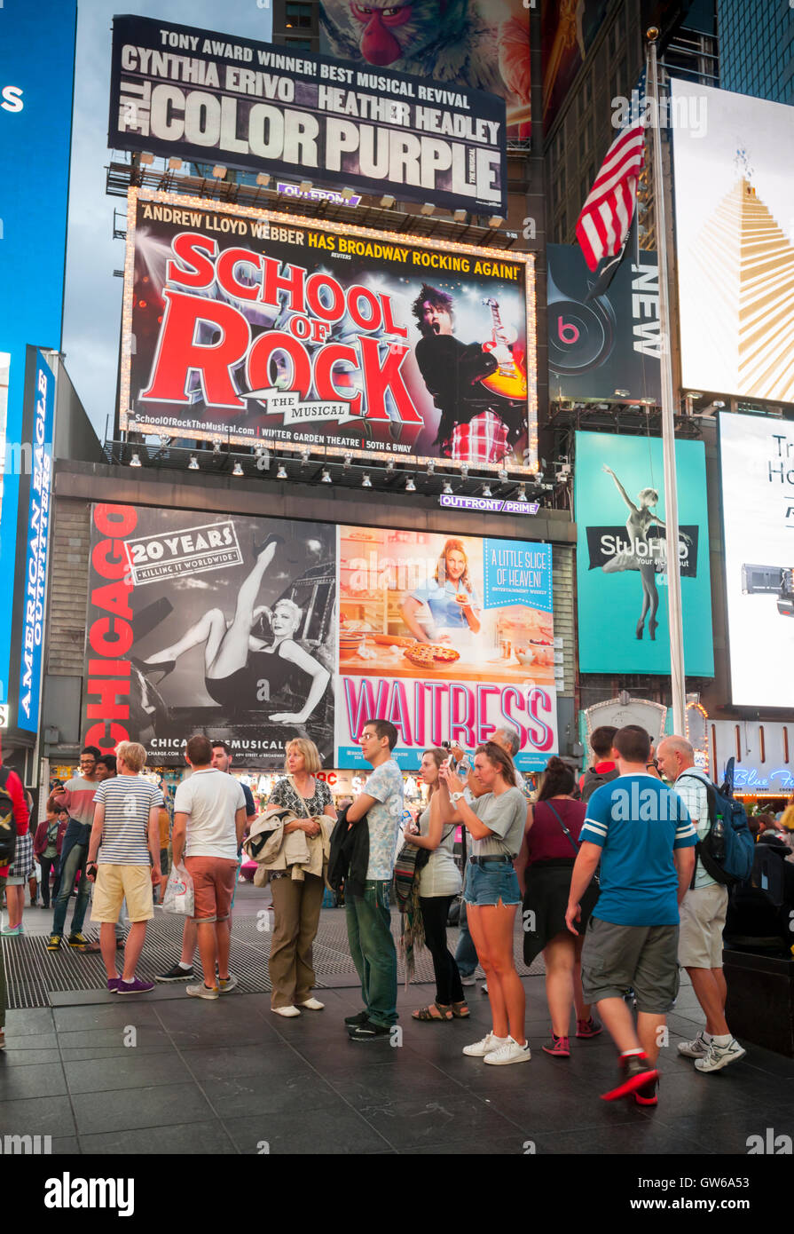 Advertising in Times Square in New York for Broadway shows on Tuesday ...