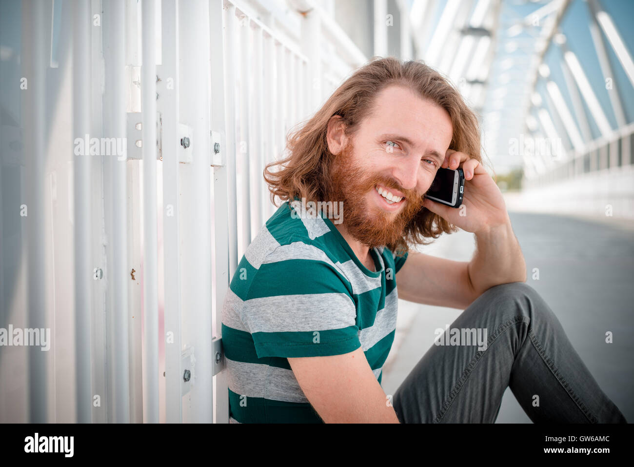 stylish hipster model with long red hair and beard lifestyle on Stock ...
